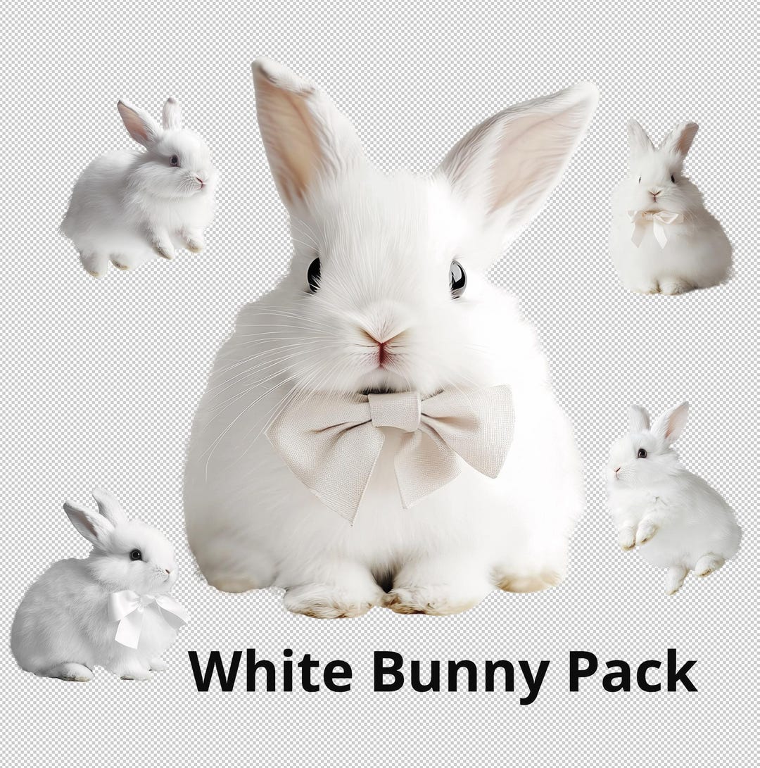 5 PACK! Bunny White Rabbit Png's Digital Overlays, Easter Bunny Cut Out ...