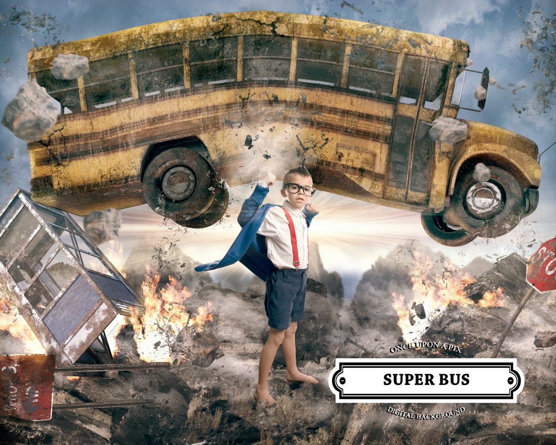 Bus Superhero Digital Background or Digital Backdrop Photo - Etsy