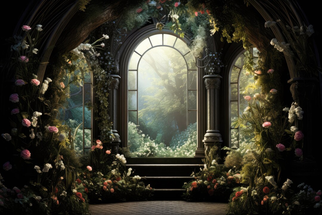 Digital Background Floral Gazebo Arch Digital Backdrop Painterly Fairy ...