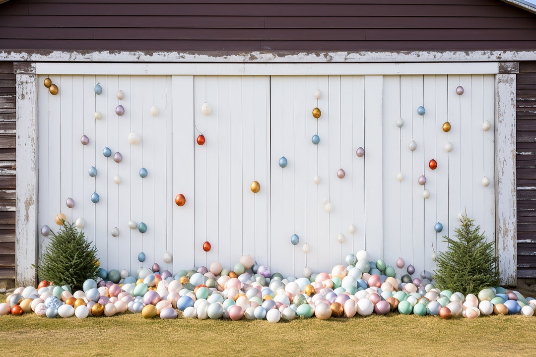 Easter Egg Barn Wall Digital Backdrop, Spring Egg Hunt Background Grass ...