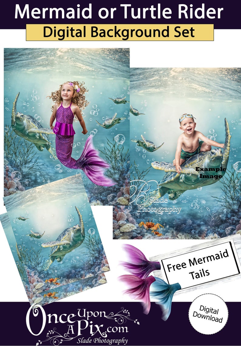 Mermaid Digital Background Swimming Mermaid Backdrop BONUS | Etsy