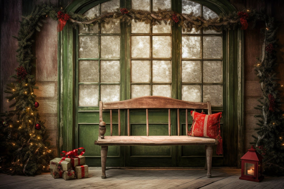 Christmas Old Wood Throw Pillow Bench Digital Backdrop, Christmas ...