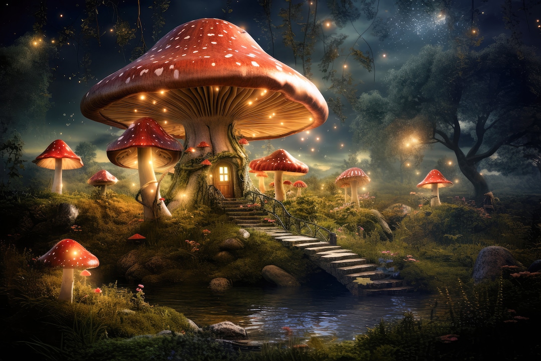 Fairy Digital Background, Mushroom Digital Backdrop, Fairy House ...