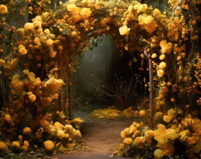 Digital Backdrop Yellow Roses Digital Background Fairy Arch Backdrop ...