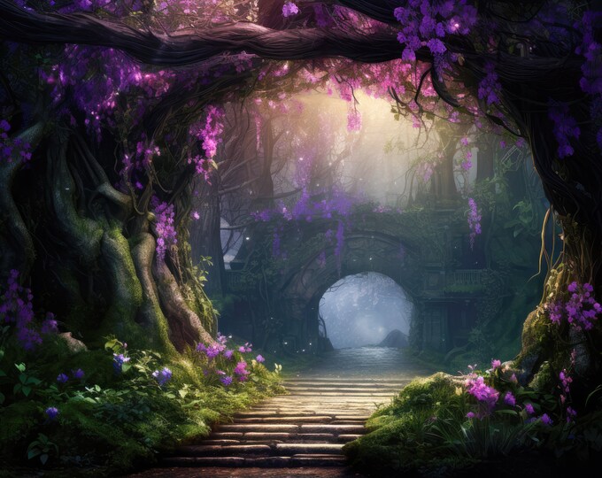 Fairies Purple Ruins Background Digital Backdrop Sparkle Fairy Tale ...