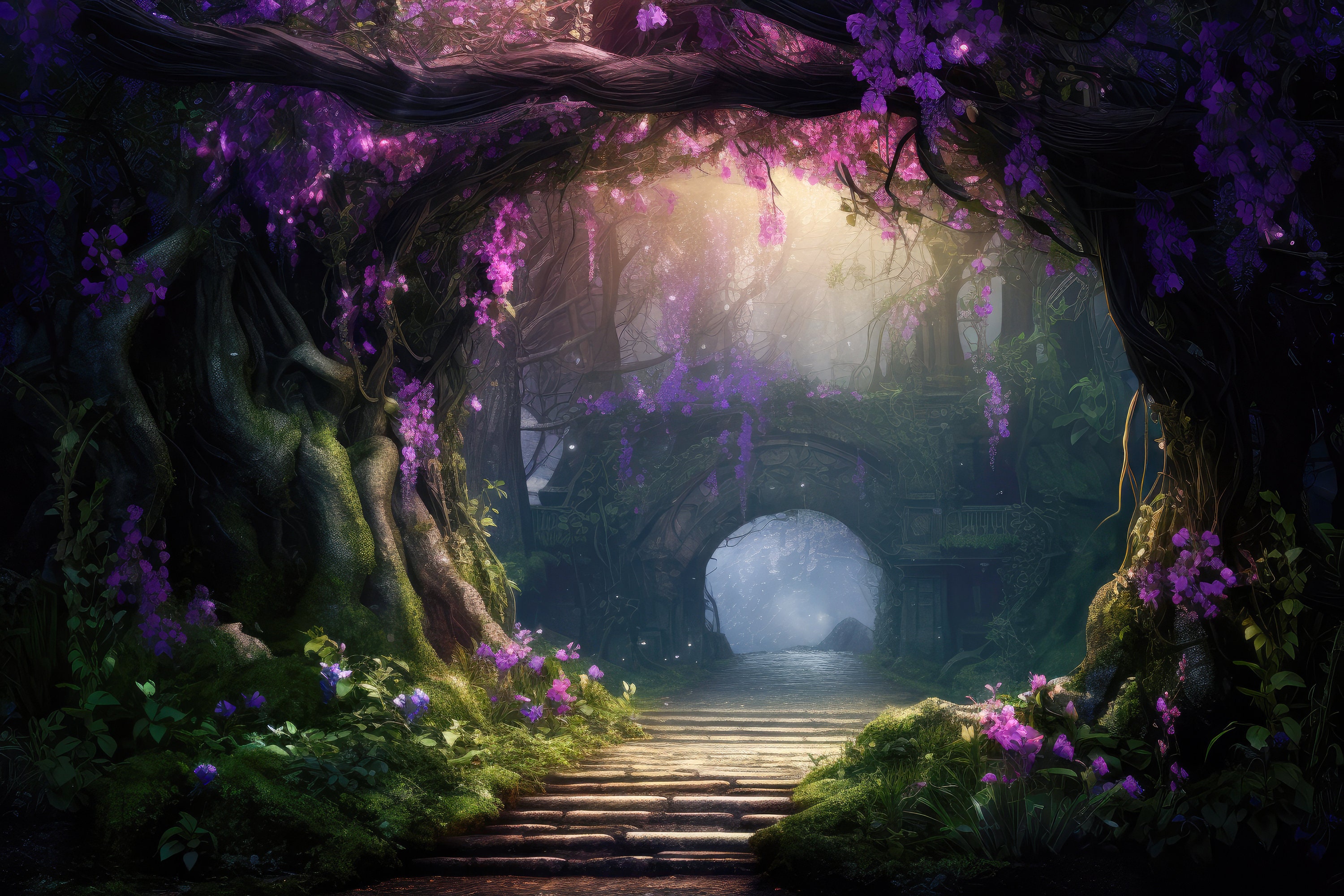 Fairies Purple Ruins Background Digital Backdrop Sparkle Fairy Tale ...