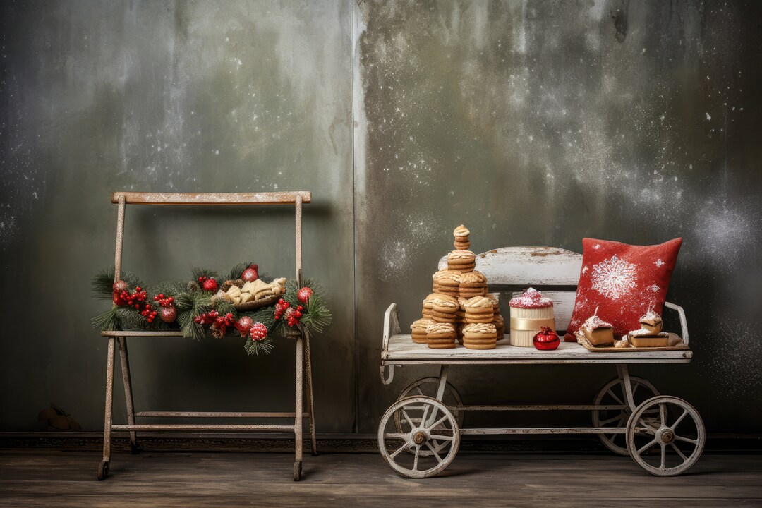 Treat Bench Christmas Digital Backdrop, Christmas Painterly Digital ...