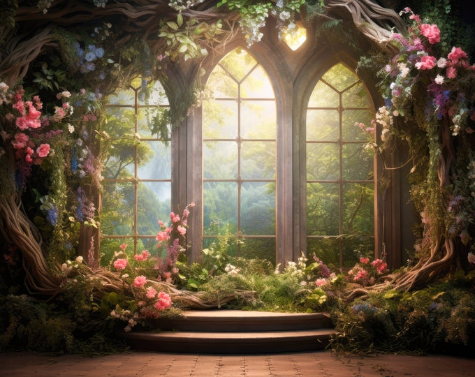 Tri Window Digital Background Floral Digital Backdrop Sparkle Fairy ...