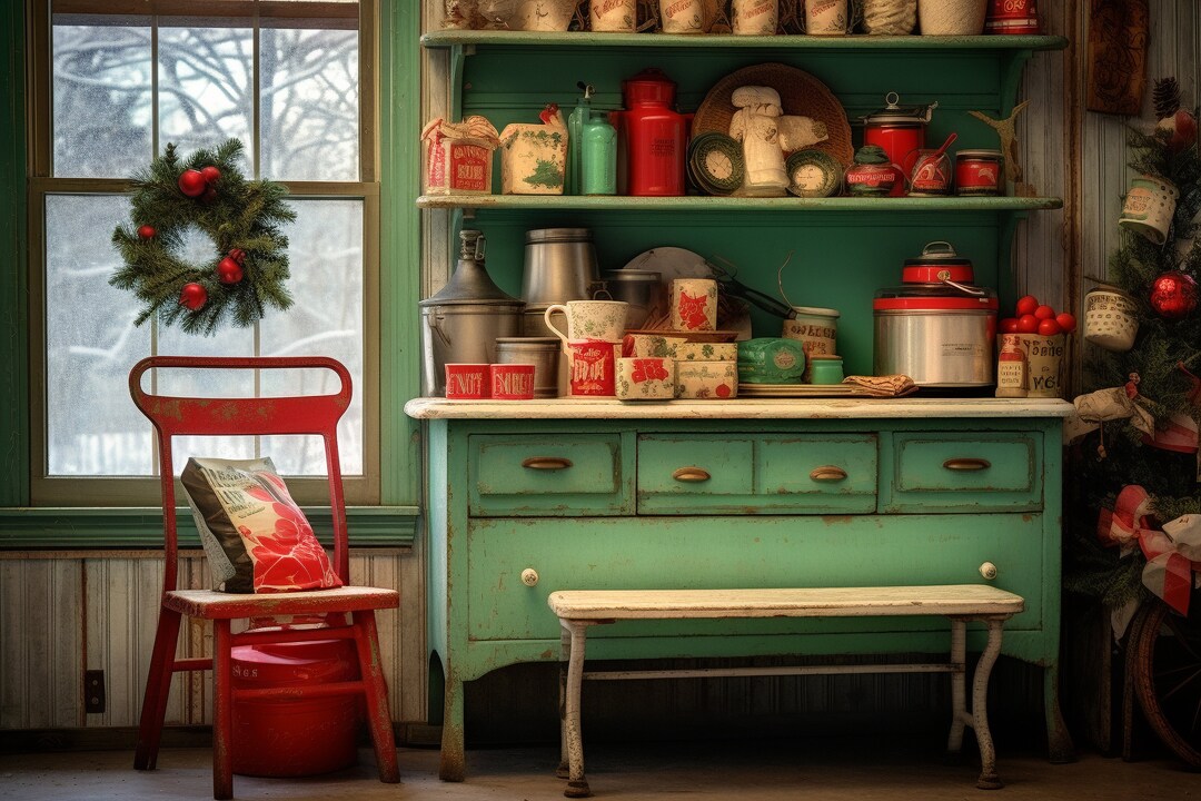 Vintage Bench Christmas Digital Backdrop Christmas Kitchen, Baking ...