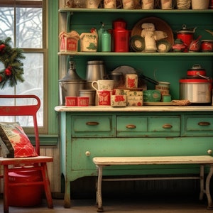 Vintage Bench Christmas Digital Backdrop Christmas Kitchen, Baking ...