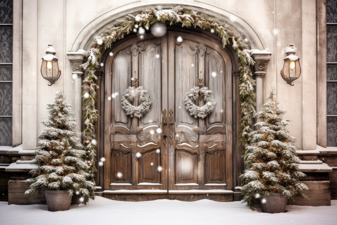 Christmas Backdrop Holiday Arch Doors Digital Backdrop, Family Photo ...
