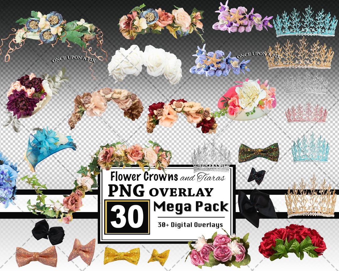 Flower Crown Overlay Floral Head Wreath Tiara Bow Overlay Digital ...