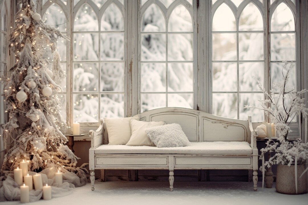 Digital Backdrop Christmas, Wistful White Wood Bench Digital Christmas ...