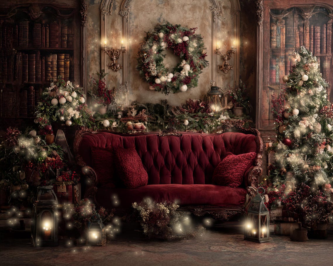 Digital Backdrop Designer Christmas Red Couch Intuitive Background Tree ...
