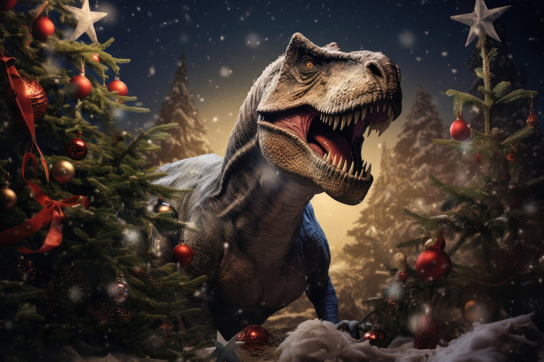 Dinosaur Digital Backdrop Christmas T-rex Digital Background, Holiday ...