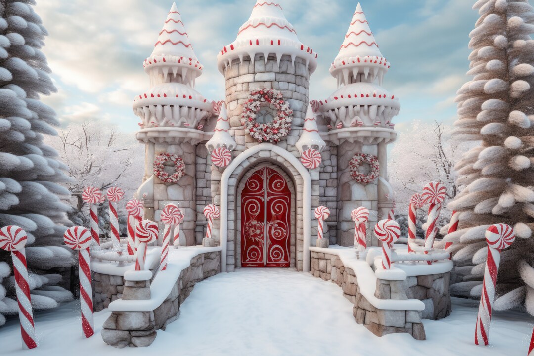 Christmas Digital Backdrop Photography Charming Sweet Candycane Castle ...
