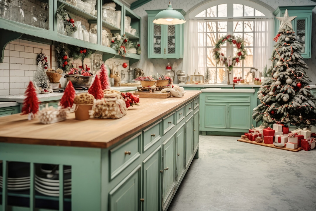 Kitchen Side View Christmas Digital Backdrop, Christmas Painterly ...