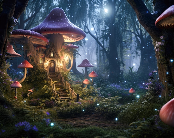 Night Digital Background Fairy, Digital Backdrop Fairy Tale House ...