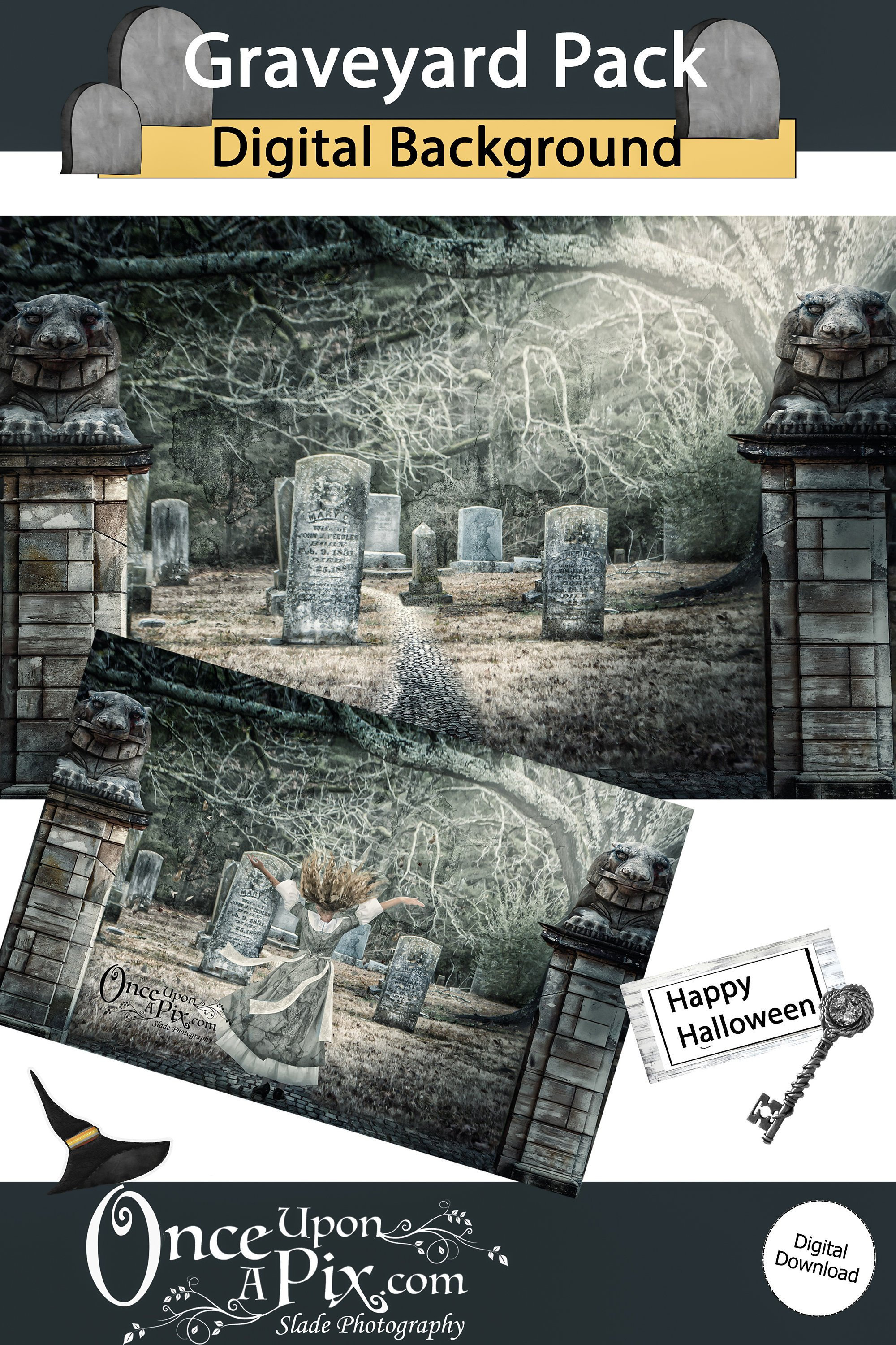 SALE Halloween Digital Background Cemetery Graveyard With - Etsy