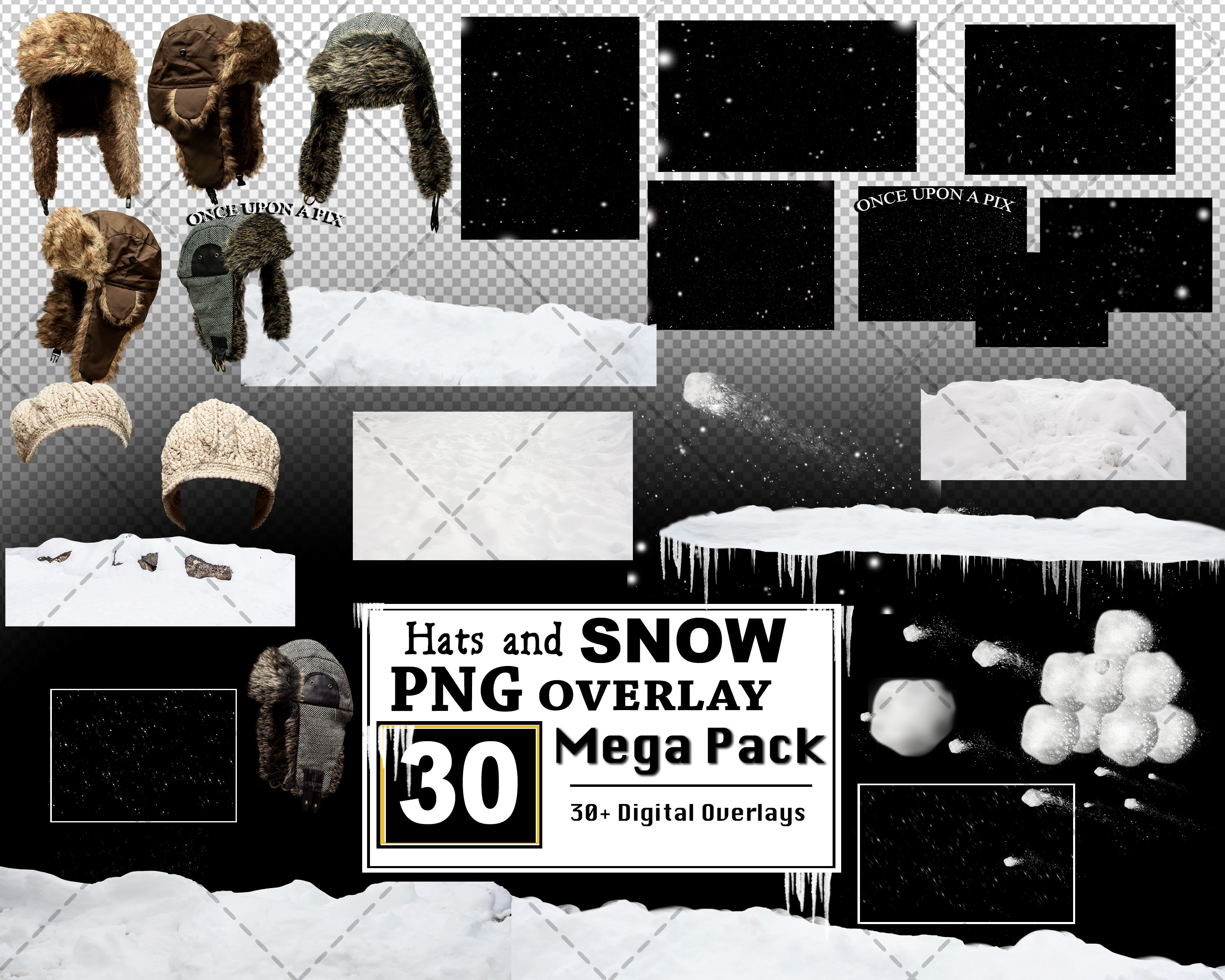 REAL Snow / Winter Photoshop Overlays, Falling Snow PNG, Winter Hats ...