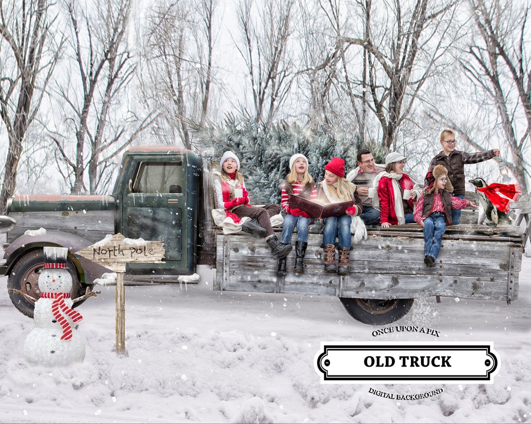 Old Truck Digital Background or Digital Backdrop. Holiday Christmas for ...