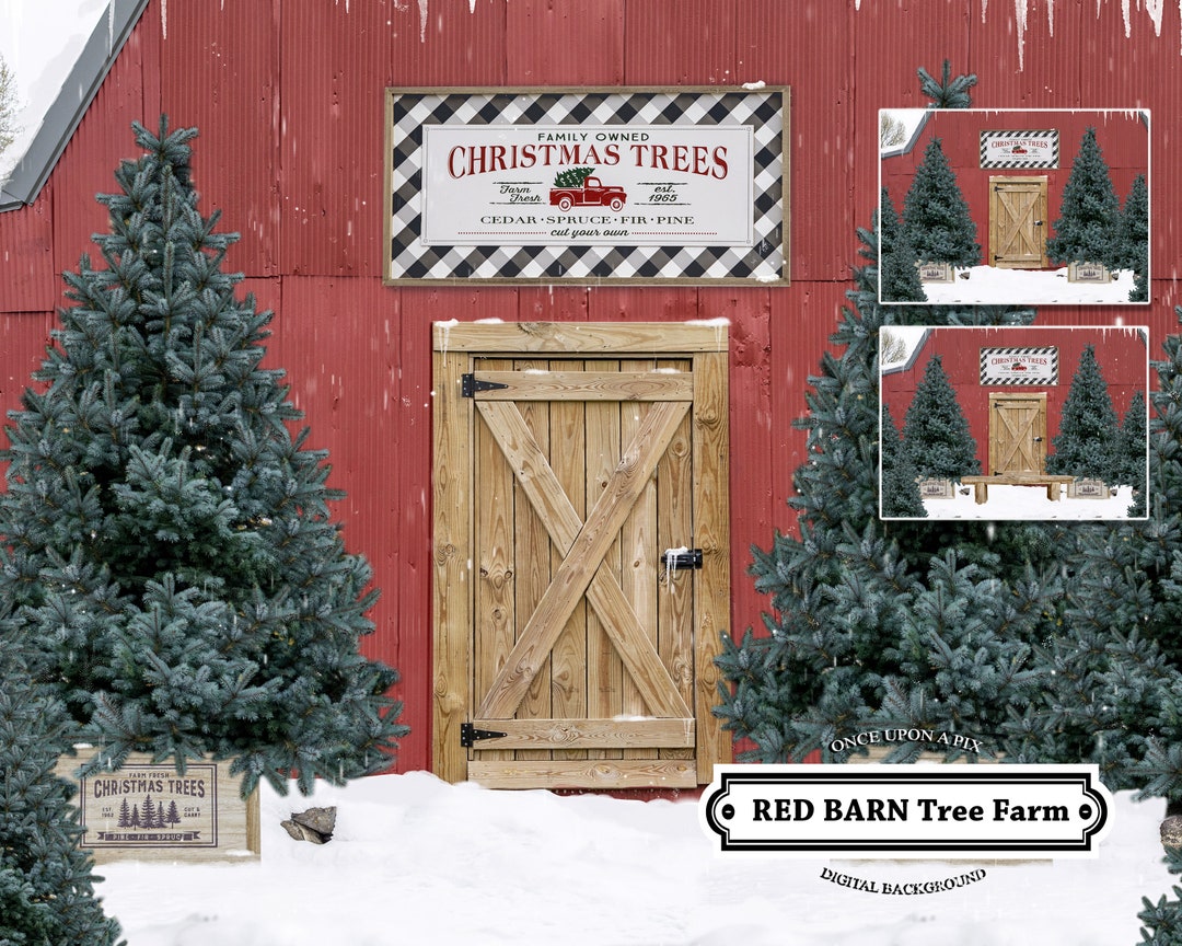 Barn Tree Farm Christmas Digital Backdrop, Christmas Card Digital ...