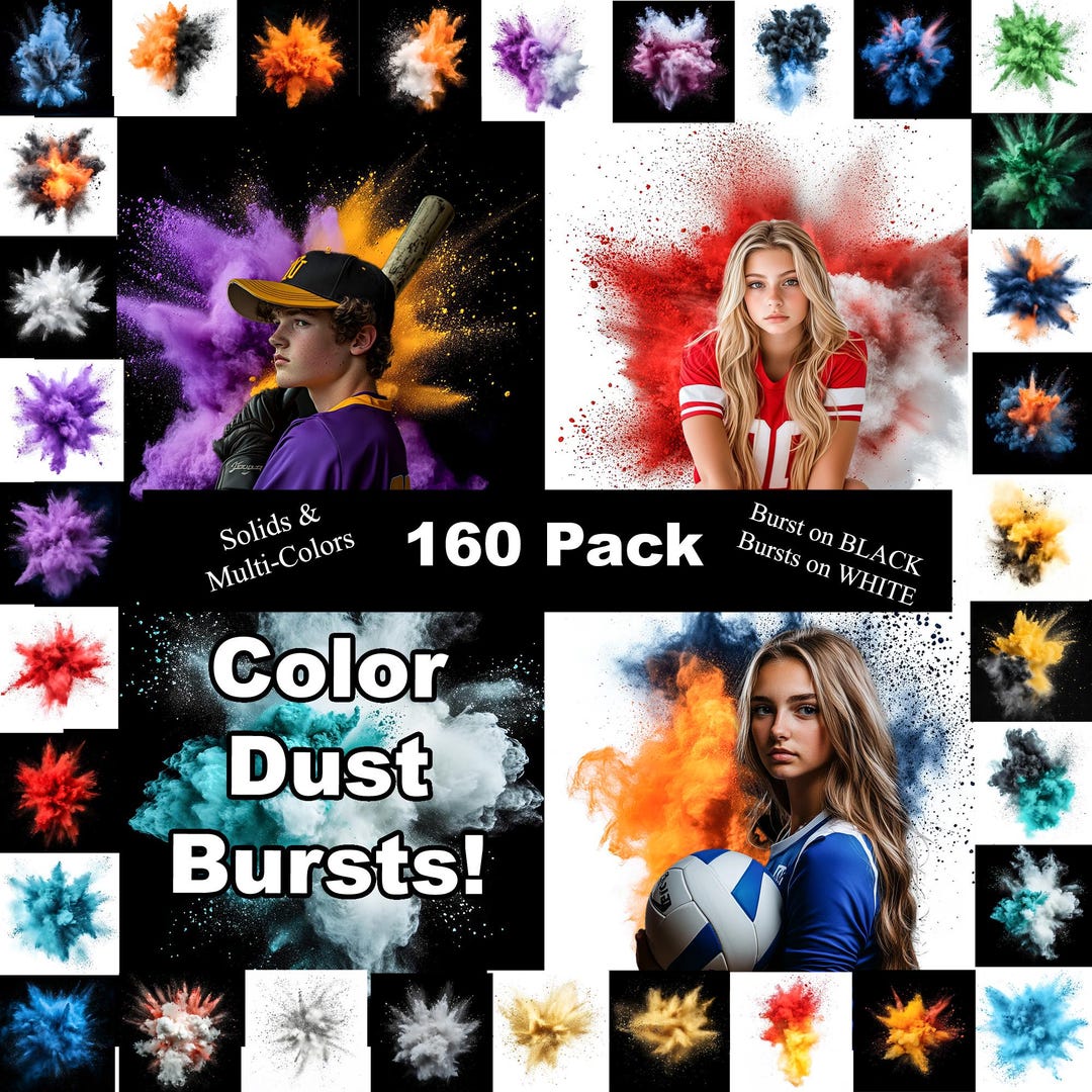160 Sports Bundle Color Dust Explosion Digital Backdrops, Chalk Bursts ...