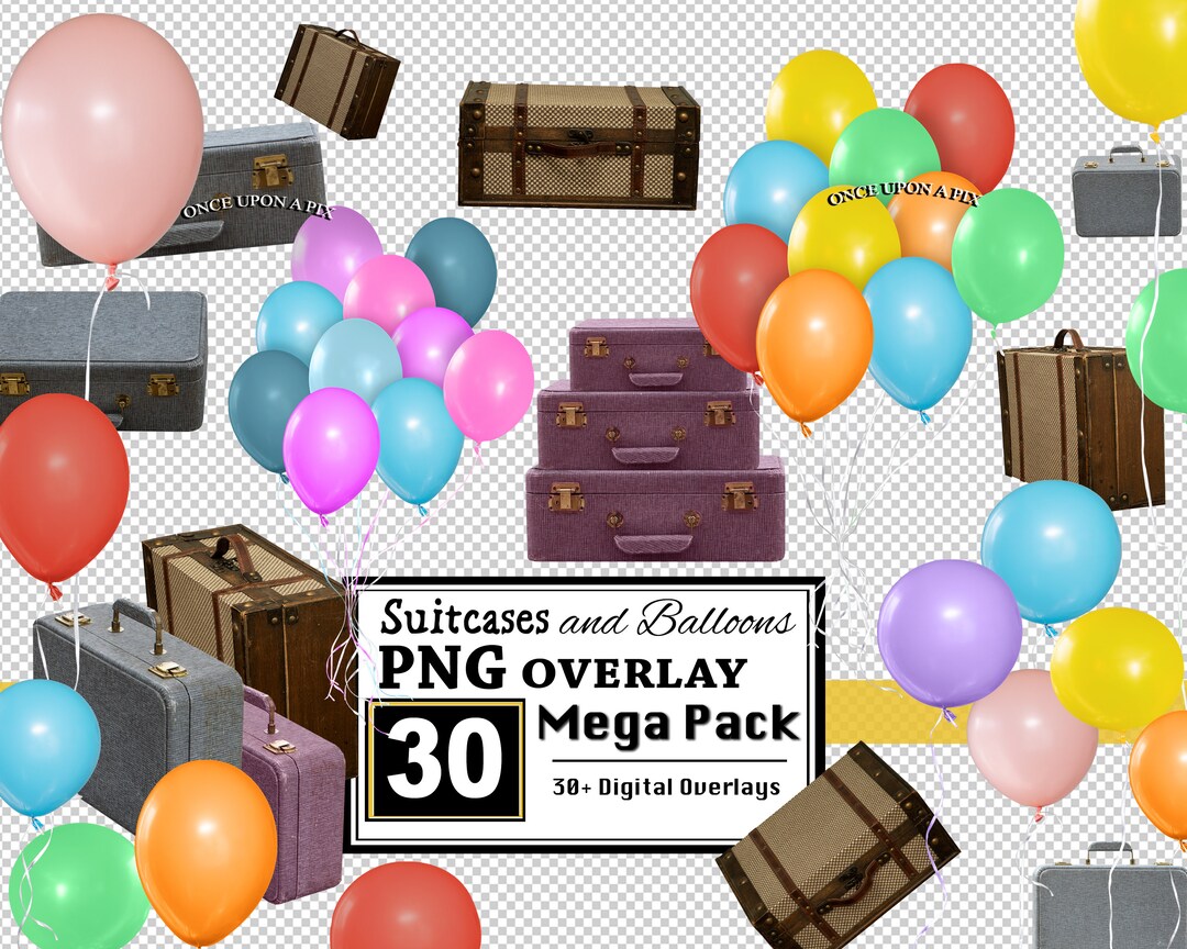 Digital Balloons Overlays Balloon & Vintage Suitcase Pack, 30 Photo ...