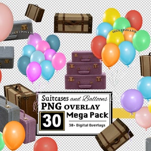 Photoshop Overlays, Digital Balloons, Vintage Suitcase Pack, 30 Photo ...