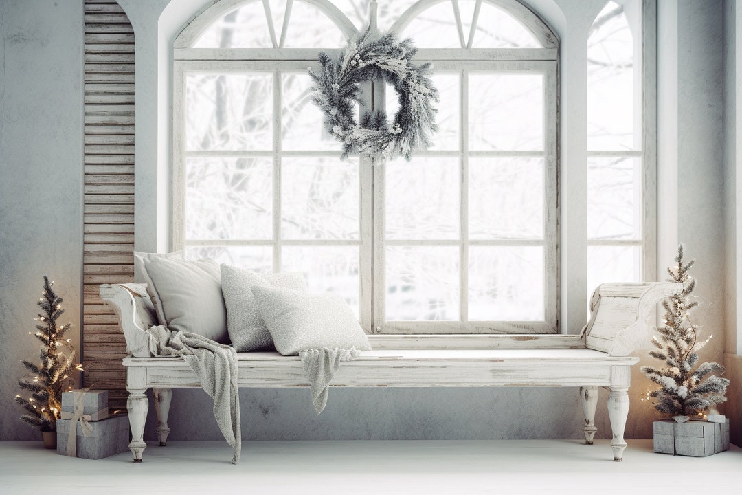 Digital Backdrop Christmas Wistful Soft White Wood Bench Digital ...