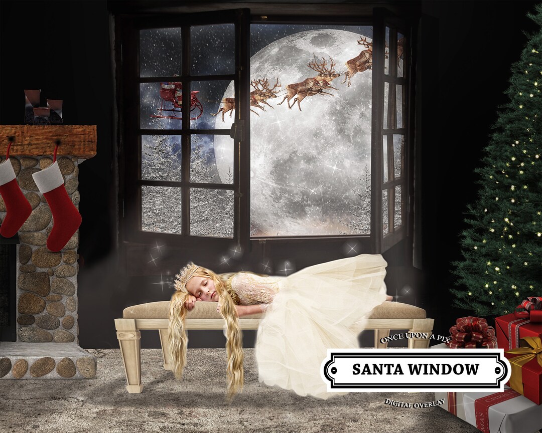 Santa Christmas Window Digital Backdrop or Card Background for Holiday ...