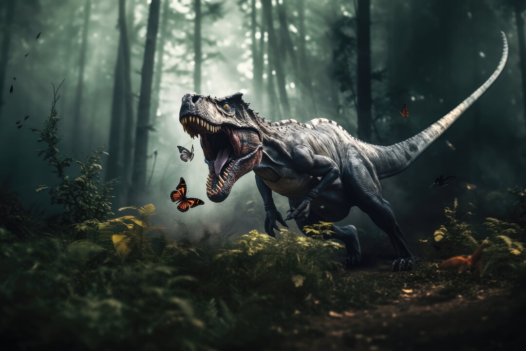 T-rex Digital Backdrop T-rex Chasing Butterflies Background, Dinosaur ...
