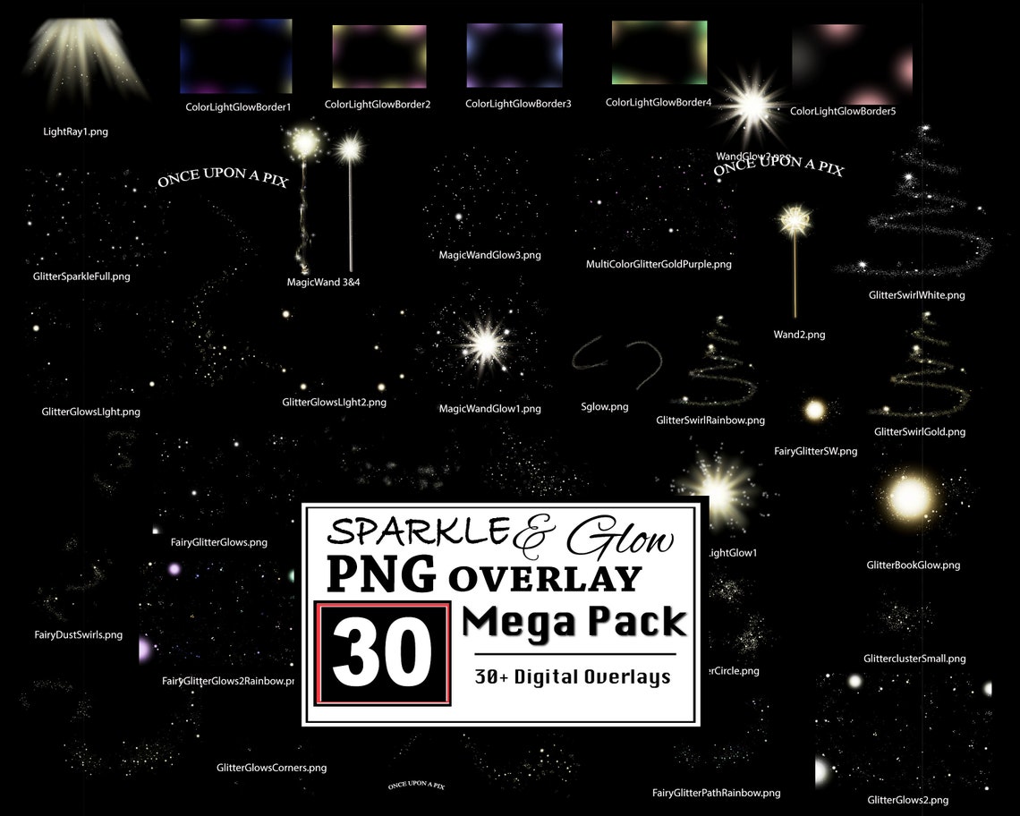 Digital Overlays SPARKLE and GLOW, Firefly Overlays, Glitter PNG ...