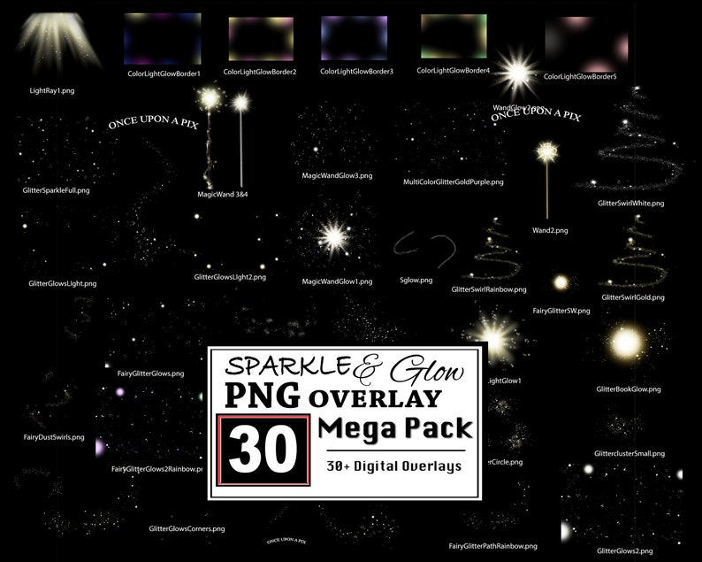 Digital Overlays SPARKLE and GLOW, Firefly Overlays, Glitter PNG ...