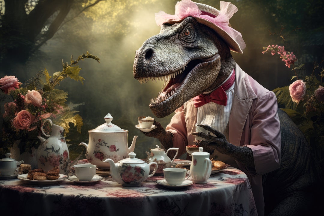 T-rex Digital Backdrop Tea Party Background, Dinosaur Digital in the ...