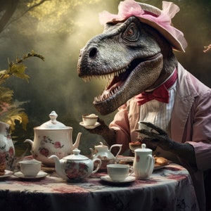T-rex Digital Backdrop Tea Party Background, Dinosaur Digital in the ...