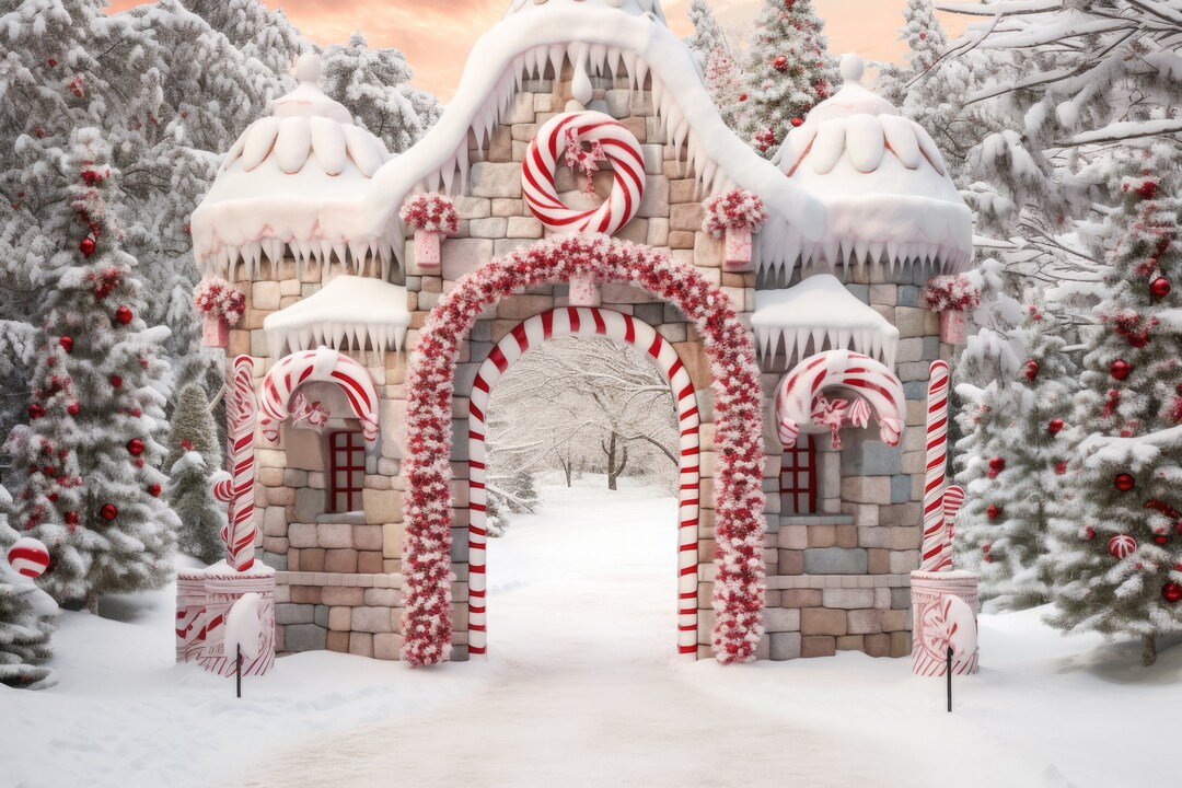 Christmas Digital Backdrop Castle Door Candycane Village Background ...