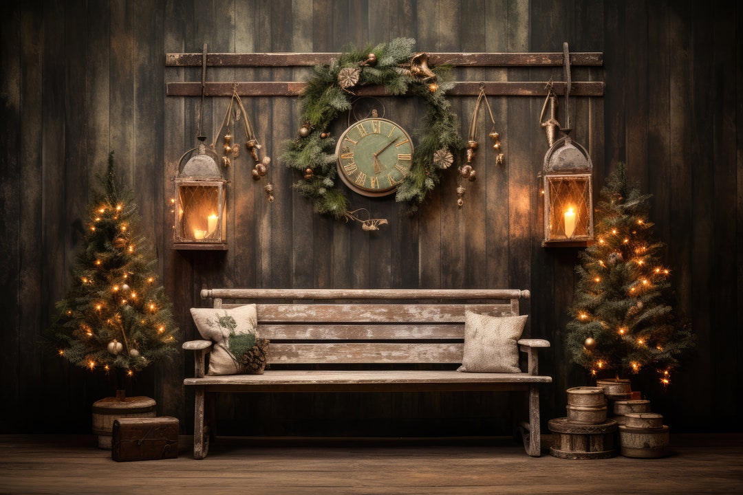 Digital Backdrop Christmas, Wood Cutters Bench Digital Christmas ...