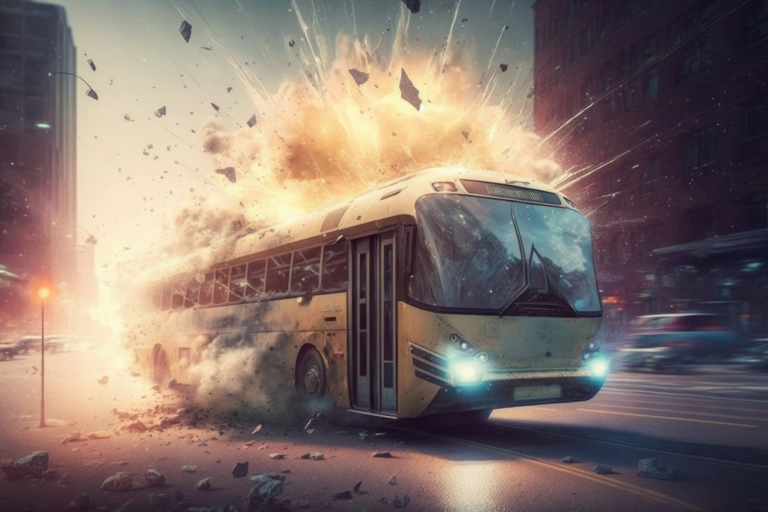 Bus Exploding Superhero Digital Background, Digital Backdrop, Superhero ...