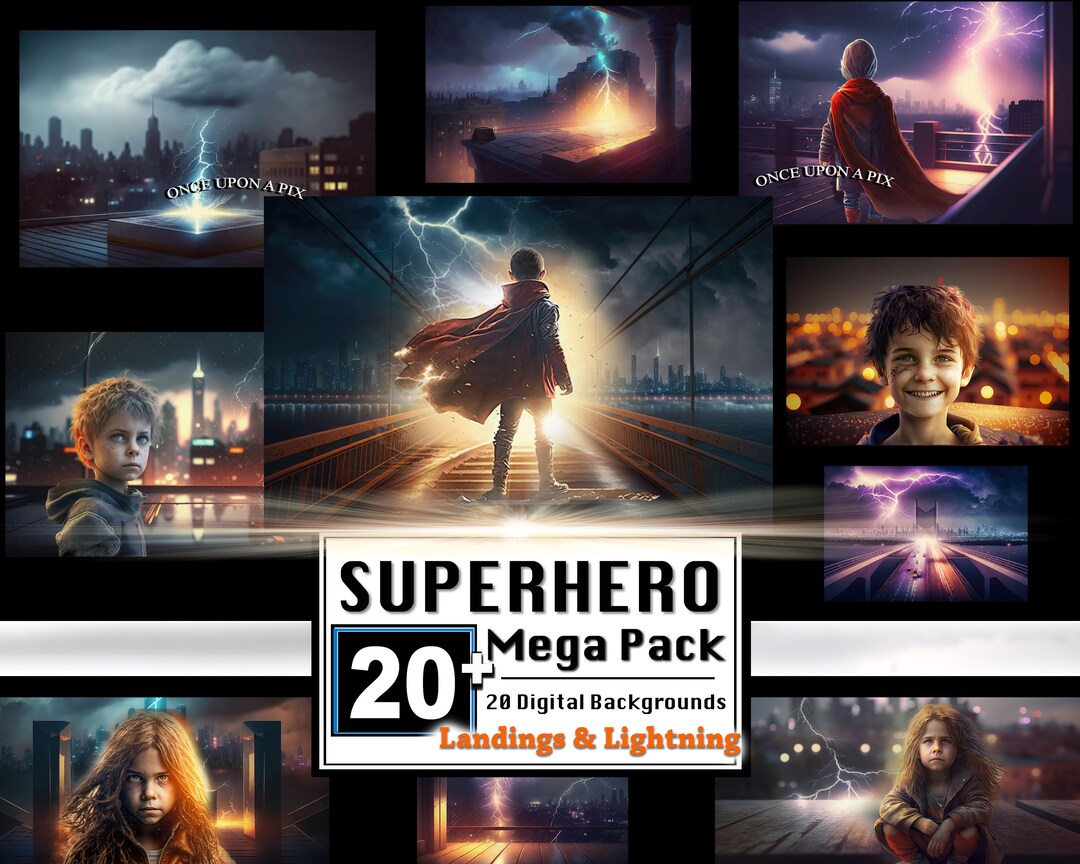 20+ Landings and Lightning Superhero Digital Backgrounds Photo Digital ...