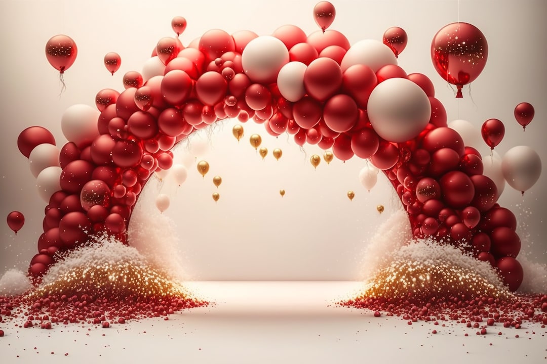 Red Pink Christmas Digital Backdrop Balloon Arch Background Studio ...