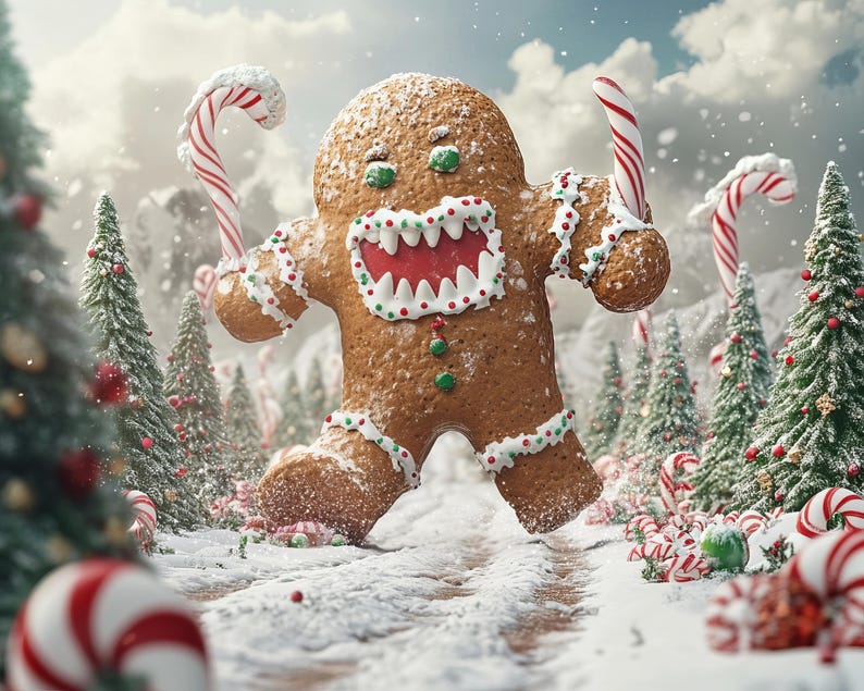 Angry Gingerbread Christmas Digital Backdrop Chasing Monster Intuitive ...