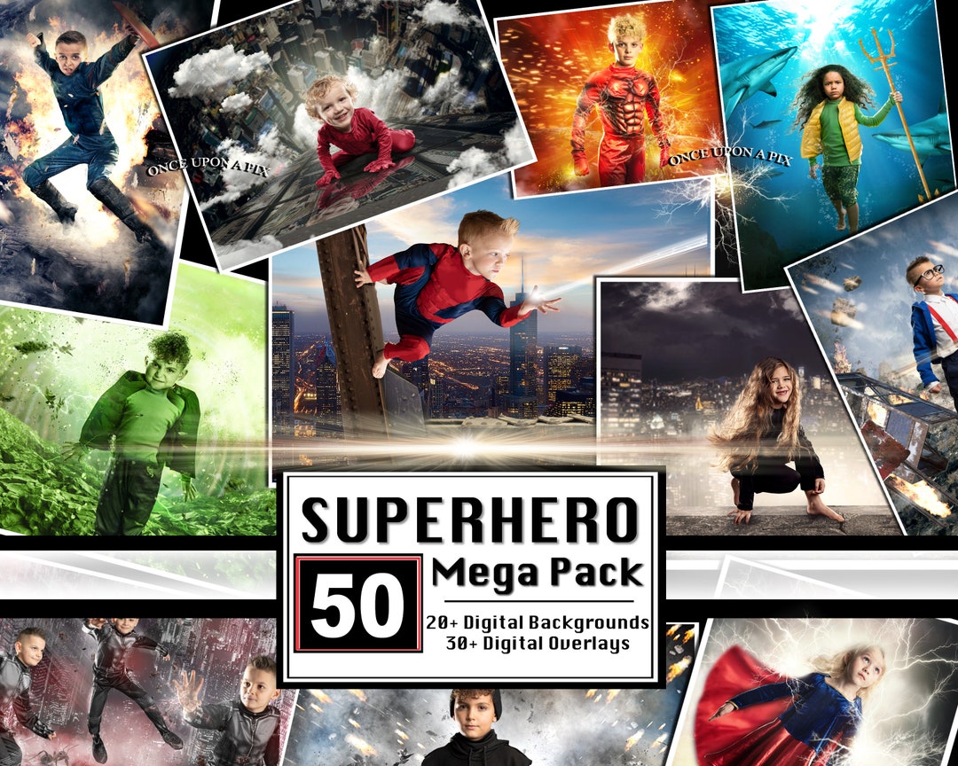 50 Pack! Superhero Digital Backgrounds, Digital Backdrops, Superhero ...