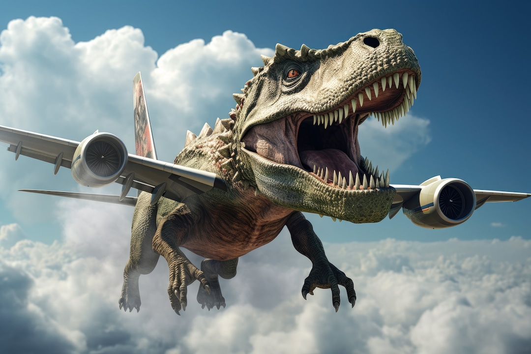 T-rex Digital Backdrop Flying Background, Dinosaur Airplane Digital ...