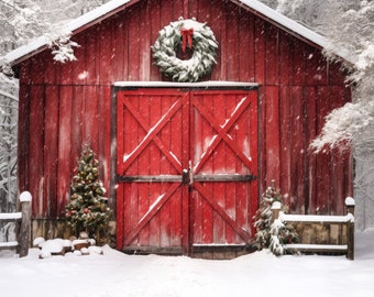 Christmas Backdrop Holiday Red Door Scene Digital Backdrop, Family Photo Card Composite ...