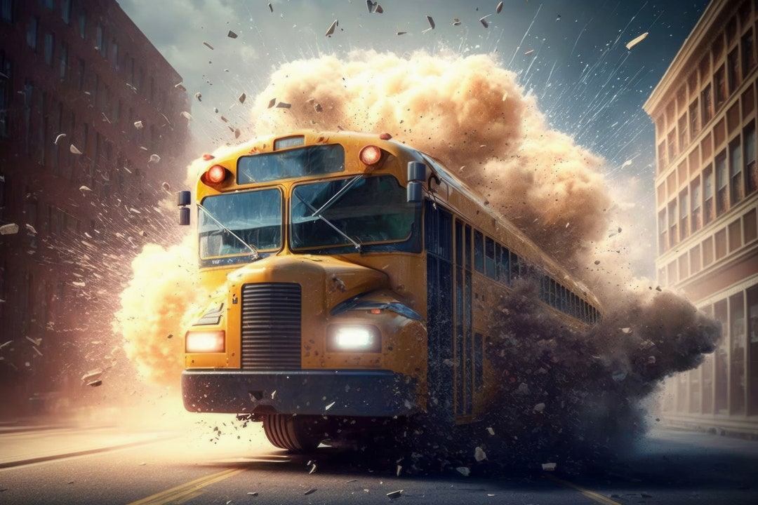 Exploding School Bus Superhero Digital Background, Digital Backdrop ...