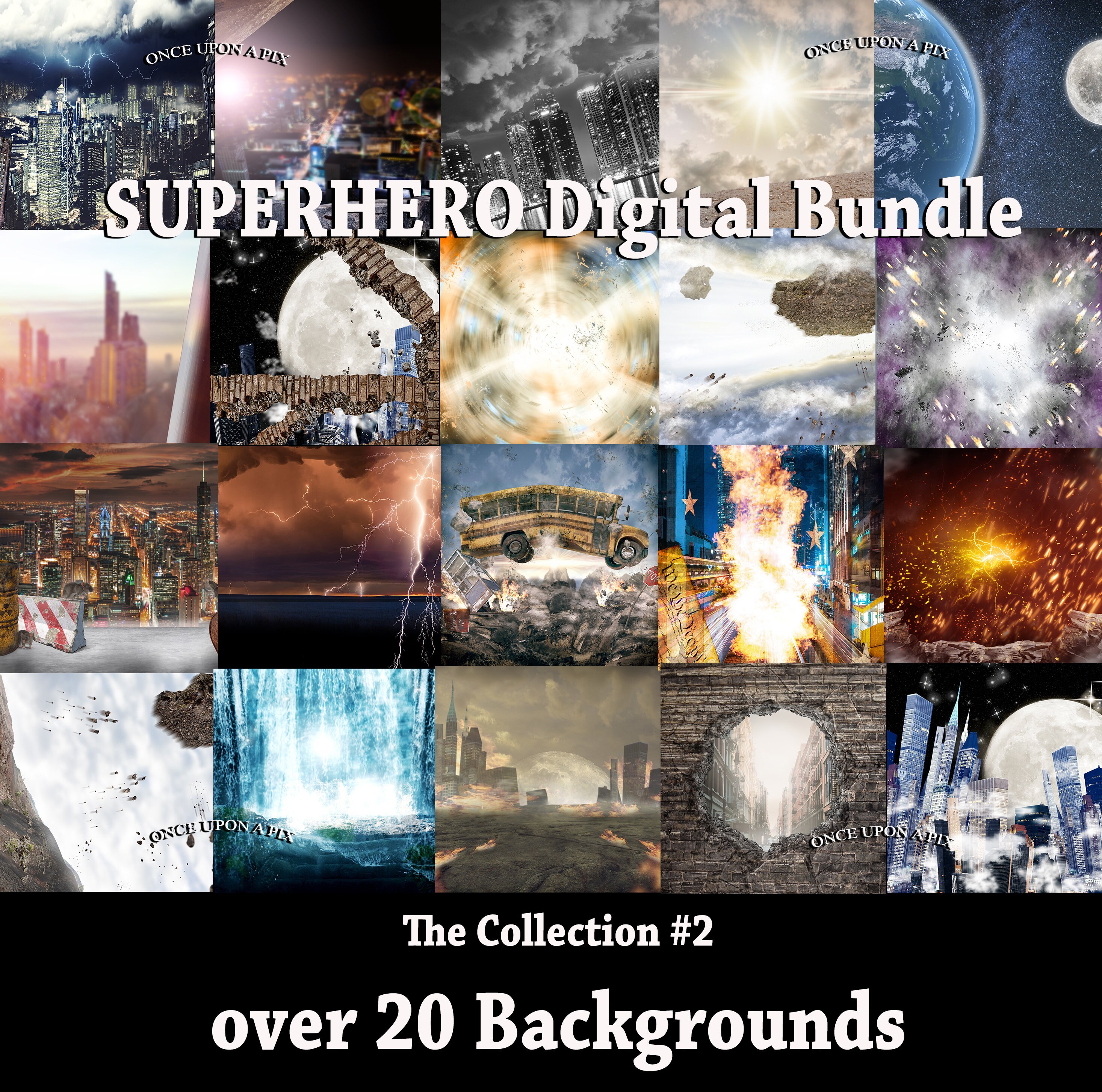 50 Pk! Superhero Digital Backgrounds #2, Digital Backdrops, Superhero ...