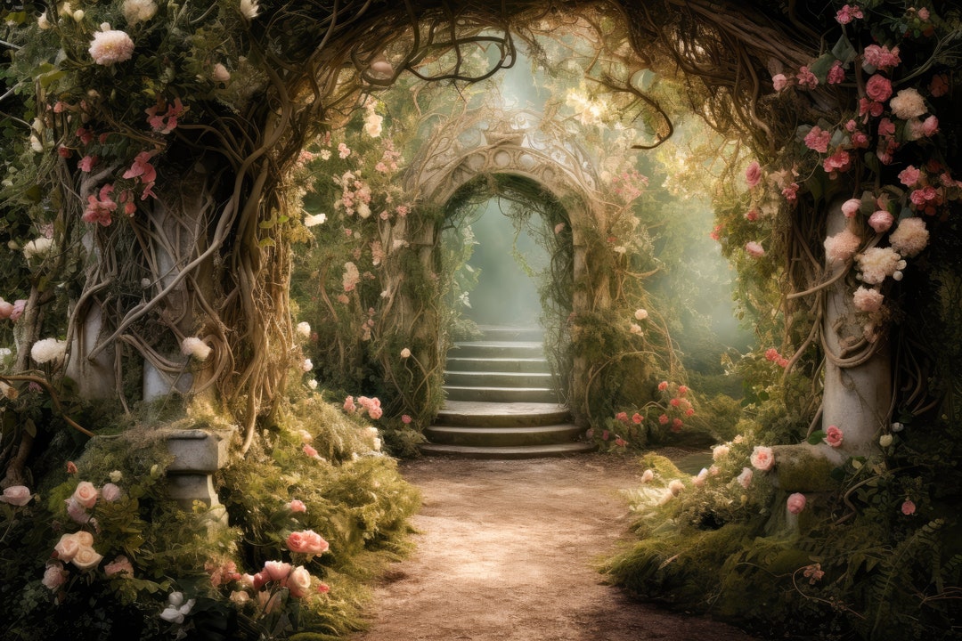 Digital Background Fairy Tale Backdrop White Floral Path Fairies ...