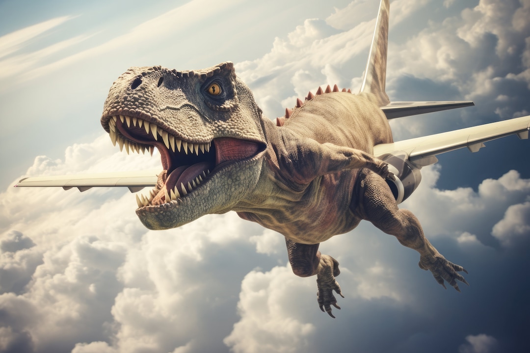 T-rex Digital Backdrop Airplane Background, Flying Dinosaur Digital ...
