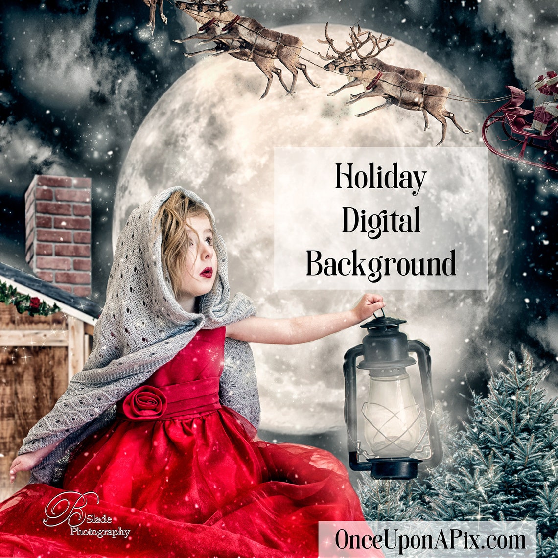 SALE! Whimsical Christmas Digital Backdrop or Background With Flying ...